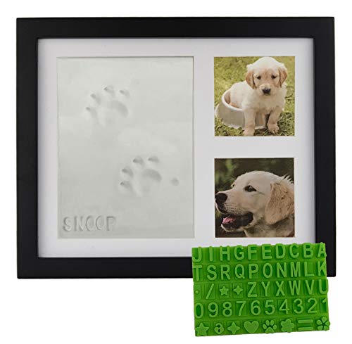 Ultimate Dog or Cat Pet Pawprint Keepsake Kit & Picture Frame - Premium Wooden Photo Frame, Clay Mold for Paw Print & Free Bonus Stencil. Makes a Personalized Gift for Pet Lovers and Memorials (Black)