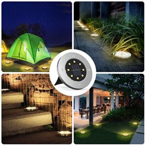 MAPLEZ Solar Ground Light 8 LED Solar Outdoor Lights Disk Light Waterproof for Garden Yard Patio Pathway Lawn Driveway Walkway 8 Packs Warm White