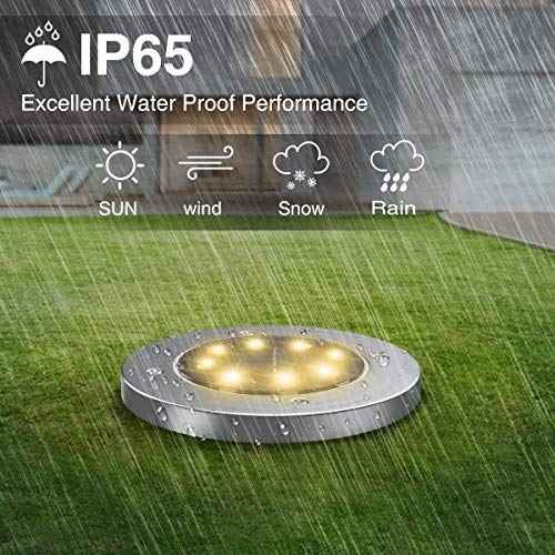 MAPLEZ Solar Ground Light 8 LED Solar Outdoor Lights Disk Light Waterproof for Garden Yard Patio Pathway Lawn Driveway Walkway 8 Packs Warm White