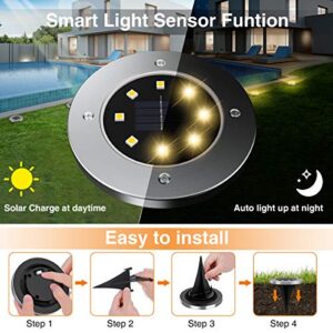 MAPLEZ Solar Ground Light 8 LED Solar Outdoor Lights Disk Light Waterproof for Garden Yard Patio Pathway Lawn Driveway Walkway 8 Packs Warm White