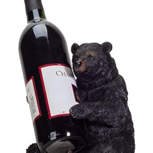 Ebros Rustic Cabin Lodge Decorative Sitting Black Bear Wine Bottle Holder Figurine 7.25" Tall Get Out of Hibernation Slumber Party Bears Beverage Storage Caddy Kitchen Cellar Organizer