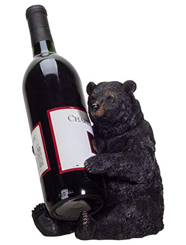 Ebros Rustic Cabin Lodge Decorative Sitting Black Bear Wine Bottle Holder Figurine 7.25" Tall Get Out of Hibernation Slumber Party Bears Beverage Storage Caddy Kitchen Cellar Organizer