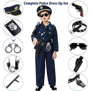 Police Dress Up Costume Set Shirt, Pants, Hat, Belt, Whistle, Gun Holster and Walkie Talkie (Small (5-7 year))