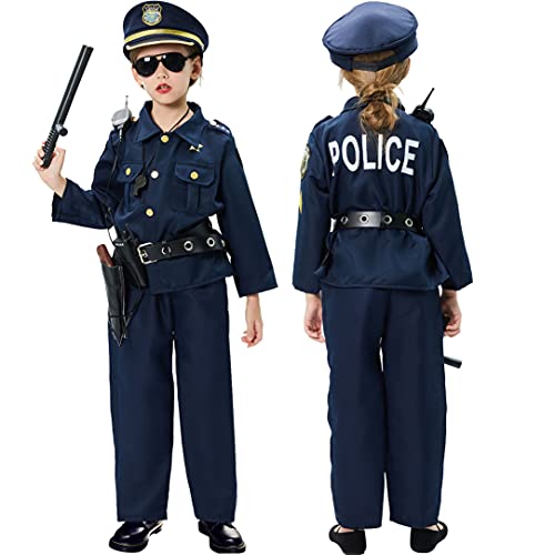 Police Dress Up Costume Set Shirt, Pants, Hat, Belt, Whistle, Gun Holster and Walkie Talkie (Small (5-7 year))