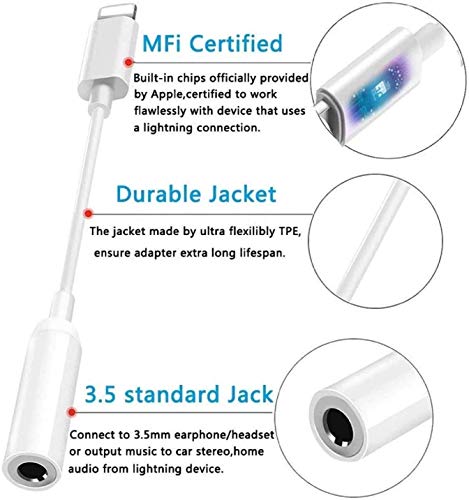 [Apple MFi Certified] for iPhone 3.5mm Headphone Adapter, 2-Pack Lightning to 3.5mm AUX Audio Stereo Headphone Connector Compatible for iPhone 11/XS/XR/X 10 8 7, iPad, Support Music Control + Calling