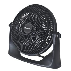 comfort zone powrcurve czhv101bs 9" 3-speed wall-mountable floor fan with 180-degree adjustable tilt, 6-blades, (bracket included), black/silver