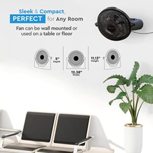 Comfort Zone PowrCurve CZHV101BS 9" 3-Speed Wall-Mountable Floor Fan with 180-Degree Adjustable Tilt, 6-Blades, (Bracket Included), Black/Silver