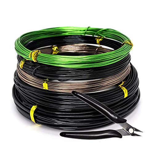 FALIDI Bonsai Wire with Cutter Kit - 5 Roll Tree Training Wires 164 Feet Total .Anodized Aluminum Wire 1mm/1.5mm/2.0 mm Training Wire，for Bonzai Trees Indoor