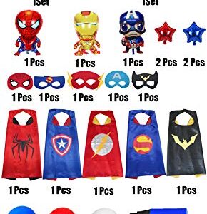 Superhero Themed Birthday Party Supplies Kid's Cosplay Game Costume Avenger Capes & Mask Happy Birthday Banner Balloons Decorations Perfect for Boys and Girls Birthday Party,Super Hero Party Favors