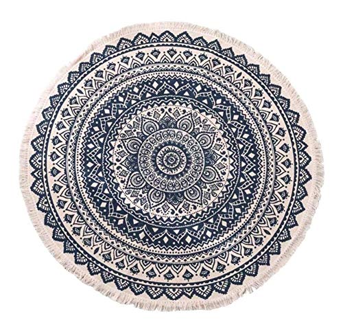 Kitchen mat, bathroom mat, carpet, washable and so Round Cotton Area Rug, Boho Style Geometric Pattern Soft Carpet Tassel Rug Chair Pads Machine Washable Easy Clean for Home Living Room Bedroom Dining