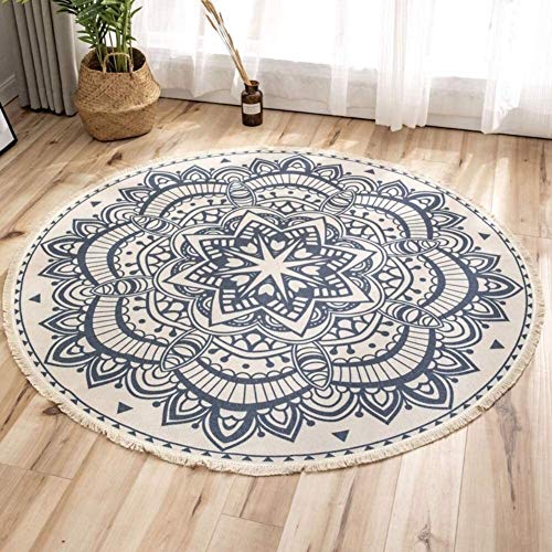 Kitchen mat, bathroom mat, carpet, washable and so Round Cotton Area Rug, Boho Style Geometric Pattern Soft Carpet Tassel Rug Chair Pads Machine Washable Easy Clean for Home Living Room Bedroom Dining