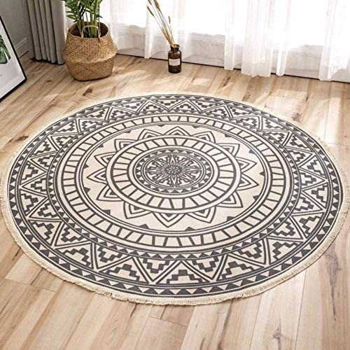 Kitchen mat, bathroom mat, carpet, washable and so Round Cotton Area Rug, Boho Style Geometric Pattern Soft Carpet Tassel Rug Chair Pads Machine Washable Easy Clean for Home Living Room Bedroom Dining