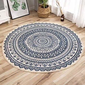 Kitchen mat, bathroom mat, carpet, washable and so Round Cotton Area Rug, Boho Style Geometric Pattern Soft Carpet Tassel Rug Chair Pads Machine Washable Easy Clean for Home Living Room Bedroom Dining