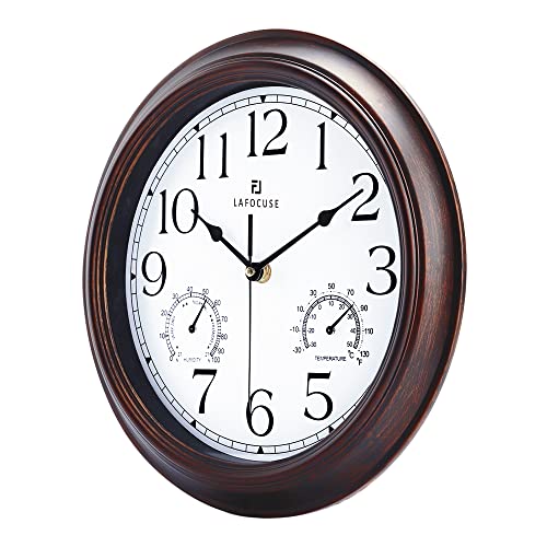 Lafocuse Vintage Wall Clock with Thermometer and Hygrometer Combo Silent Non Ticking Battery Operated Quartz Clocks Kitchen for Porch Garage Kitchen