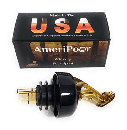 AmeriPour - Whiskey Pourer for Liquor Bottles – With Flap - Made 100% In USA. Great Whiskey Gift For The Home Bar! (1, Amber - Large Cork)