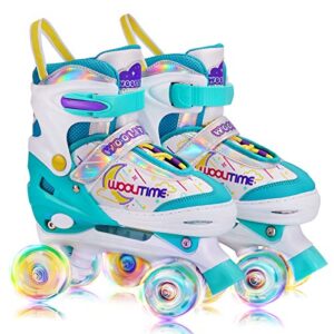 woolitime adjustable roller skates for girls and boys, 4 size adjustable toddler roller skates for kids with all wheels light up, patines para niñas niños