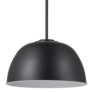 globe electric 66006 warren 1-light pendant light, matte black, white interior, cec title 20 led bulb included