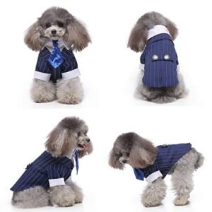 Dog Costumes Suit Dress Polo Stripe Pet Wedding Attire Shirt Formal Tuxedo with Bow Tie Dress Button Clothes (Blue XL)