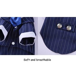 Dog Costumes Suit Dress Polo Stripe Pet Wedding Attire Shirt Formal Tuxedo with Bow Tie Dress Button Clothes (Blue XL)