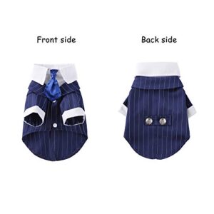 Dog Costumes Suit Dress Polo Stripe Pet Wedding Attire Shirt Formal Tuxedo with Bow Tie Dress Button Clothes (Blue XL)