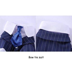 Dog Costumes Suit Dress Polo Stripe Pet Wedding Attire Shirt Formal Tuxedo with Bow Tie Dress Button Clothes (Blue XL)