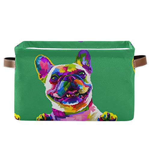 Nander Large Foldable Storage Bin Rectangle Waterproof Storage Basket Cube with PU Handles for Organizing Nursery Home Closet & Office - Funny French Bulldog, 1 Pack