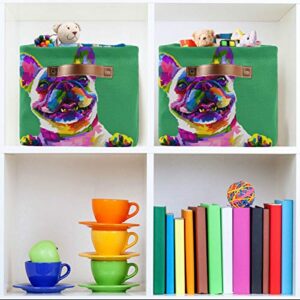 Nander Large Foldable Storage Bin Rectangle Waterproof Storage Basket Cube with PU Handles for Organizing Nursery Home Closet & Office - Funny French Bulldog, 1 Pack