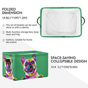 Nander Large Foldable Storage Bin Rectangle Waterproof Storage Basket Cube with PU Handles for Organizing Nursery Home Closet & Office - Funny French Bulldog, 1 Pack