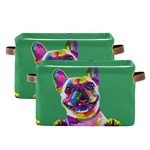 Nander Large Foldable Storage Bin Rectangle Waterproof Storage Basket Cube with PU Handles for Organizing Nursery Home Closet & Office - Funny French Bulldog, 1 Pack