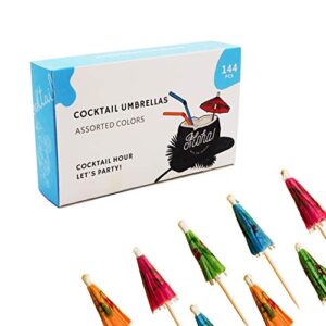 144pcs cocktail umbrella picks, elegant drink umbrellas, tropical parasol toothpicks assorted colors for party decorations 4in