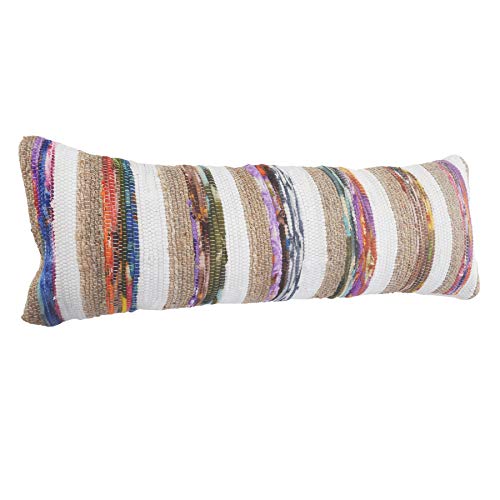 LR Home Multicolored Chindi with Natural Jute Striped Throw Pillow, 1 Count (Pack of 1), White/Tan/Multi