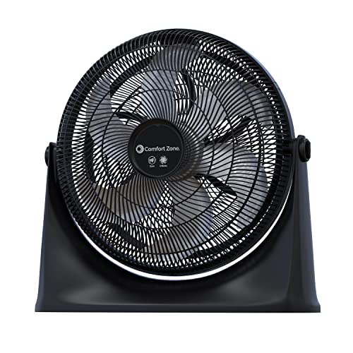 Comfort Zone CZHV201BS 20” PowrCurve Wall-Mountable High Velocity 3-Speed Floor Fan with 180-Degree Adjustable Tilt, Black