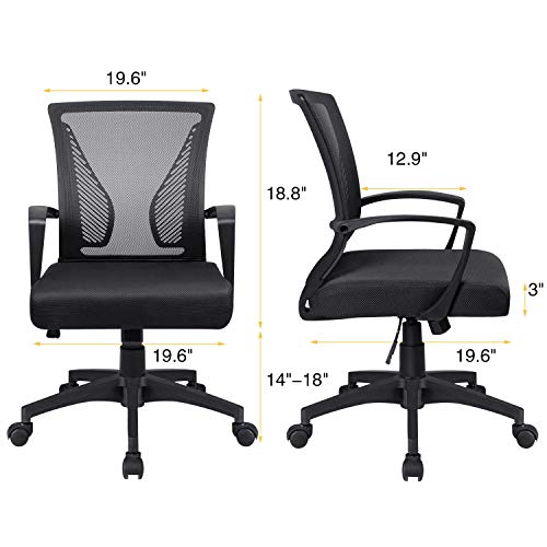 Furniwell Office Chair Home Office Desk Chair Mid Back Mesh Desk Chair Ergonomic Lumbar Support Computer Chair Swivel Rolling Task Chair with Armrest (Black)