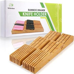 w selections bamboo knife drawer organizer insert - kitchen storage holder for [14~20 knives & 1~2 knife sharpener] organization - saves countertop space & made of premium quality moso bamboo