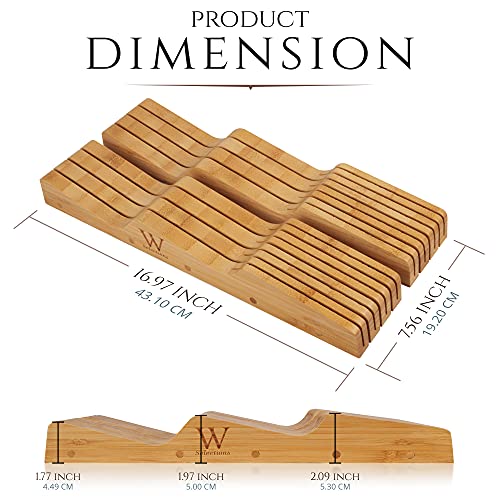 W Selections Bamboo Knife Drawer Organizer Insert - Kitchen Storage Holder for [14~20 Knives & 1~2 Knife Sharpener] Organization - Saves Countertop Space & Made of Premium Quality Moso Bamboo