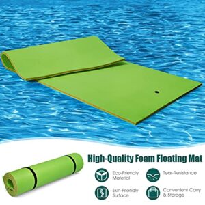 GYMAX Floating Water Mat, 12' x 6' Foam Water Floating Pad with Safe Bungee Tether and Storage Straps, 3-Layer XPE Foam Floating Island for Pool Lake River Outdoor Water Activities (Green)