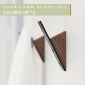 Wall Coat Hook Rack - Set of 3 - Black Walnut Wood Black Metal Hooks for Hanging Coats - Hat Hooks for Wall - Decorative Wall Hooks - Hat Hangers for Wall