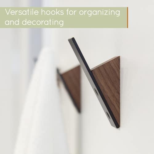 Wall Coat Hook Rack - Set of 3 - Black Walnut Wood Black Metal Hooks for Hanging Coats - Hat Hooks for Wall - Decorative Wall Hooks - Hat Hangers for Wall