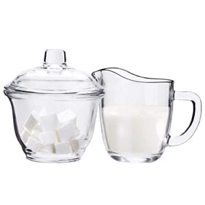 nicunom glass sugar and creamer set for coffee and tea, clear cream pitcher and sugar bowl with lid, cream jug sugar jar, coffee serving set