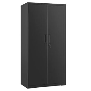 songmics garage cabinet, metal storage cabinet with doors and shelves, office cabinet for home office, garage and utility room, black uomc015b01