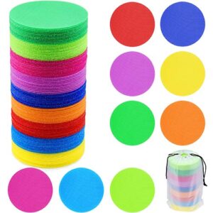 eaone 99 pack carpet dots for classroom(4” in diameter), hook and loop magic tape circles markers, reusable floor dot spot for school teachers students group kindergarten activity, 9 colors