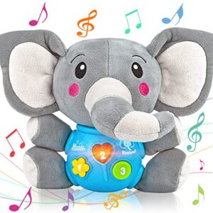 aitbay plush elephant music baby toys 0 3 6 9 12 months, cute stuffed aminal light up baby toys newborn baby musical toys for infant babies boys & girls toddlers 0 to 36 months