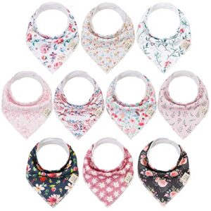 10-pack organic baby bandana bibs - organic cotton bandana bibs for boys, girls - super absorbent bandana drool bibs - teething bibs - baby bibs for infant, toddler (tea party)