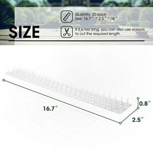 Buzzlett 27.8ft (Pack of 20) Transparent Plastic Bird Defender Spikes for Indoor Outdoor use Keep Pigeon, Squirrel Off Strips