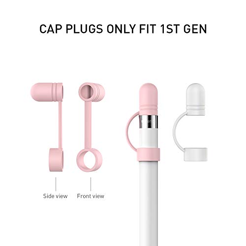 Delidigi 2 Pack iPencil Grip Ergonomic Sleeve with Anti-Lost Replacement Cap Plus Tips Cover Accessories Set Compatible with Apple Pencil 1st Generation (White, Pink)