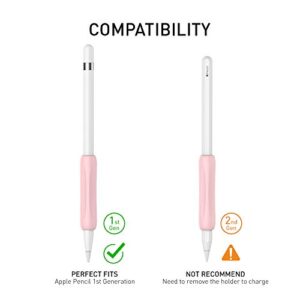 Delidigi 2 Pack iPencil Grip Ergonomic Sleeve with Anti-Lost Replacement Cap Plus Tips Cover Accessories Set Compatible with Apple Pencil 1st Generation (White, Pink)