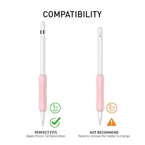 Delidigi 2 Pack iPencil Grip Ergonomic Sleeve with Anti-Lost Replacement Cap Plus Tips Cover Accessories Set Compatible with Apple Pencil 1st Generation (White, Pink)