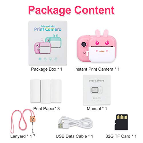 MINIBEAR Instant Camera for Kids Digital Camera for Girls Toddler Camera with Print Paper, 40MP Kids Video Camera Child Selfie Camera Toy Camera Kids Camcorder 2.4 Inch Screen and 32GB TF Card (Pink)