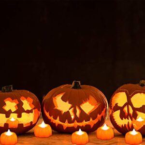 12 Pieces Thanksgiving Halloween Small Pumpkin Tea Lights LED Battery-Powered LED Lights Warm Amber Yellow Lights for Thanksgiving Holiday Theme Parties()