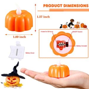 12 Pieces Thanksgiving Halloween Small Pumpkin Tea Lights LED Battery-Powered LED Lights Warm Amber Yellow Lights for Thanksgiving Holiday Theme Parties()